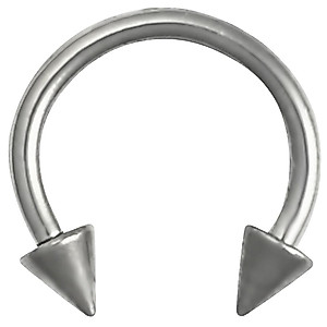 Forbidden Body Jewelry 16g 8 mm (5/16") Titanium Double Spike Horseshoe Body Piercing Ring, 3 mm Cones