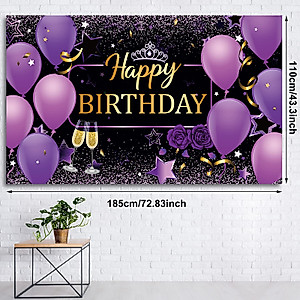 Happy Birthday Decorations Banner, Purple Happy Birthday Sign Birthday Party Supplies Purple Photo Backdrop Background with Rose for Birthday Party Favor for Women Girl Celebration 72.8 x 43.3 Inch