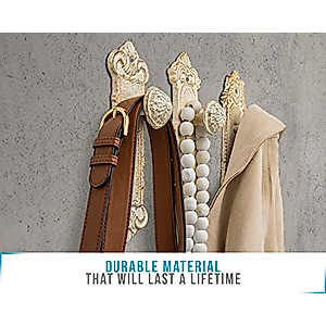 Shabby Chic Cast Iron Decorative Wall Mounted Hooks - Rustic White - Door Knob Coat Hooks for Wall - Set of 3 - Screws and Anchors Included - Antique Wall Hooks for Hanging Clothes