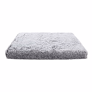 CHBC Square Long Plush Warm Dog Bed with Zipper Cat Mats Fulffy Pet Kennel Pad Warm Sleeping for Pet Washable Dogs Cats Sofa Bed (S, Grey-White)