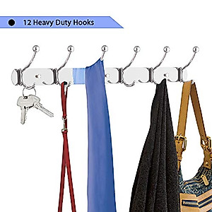 Wall Hooks Rack – Nickle Wall Mount Hook Rack with Six Double Hooks for Hanging Towels Coats Purse Bags & Clothes, Decorative Heavy Duty Mounted Hangers for Hats, Metal Hanger for Room