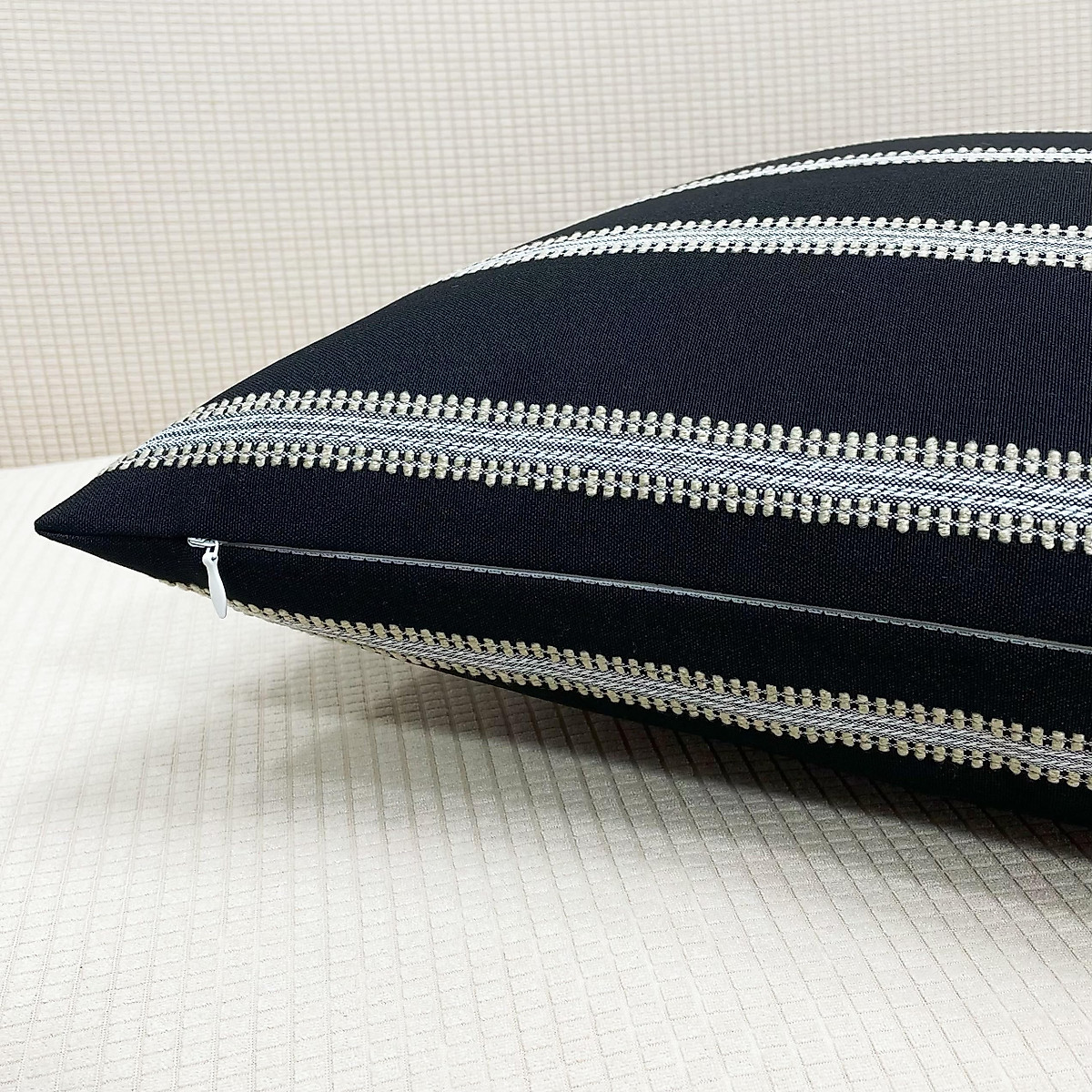 Slow Cow Decorative Stripe Throw Pillow Cover Modern Country Design Cushion Cover Pillow Cover 18 x18 Inches Black Mixed Off White