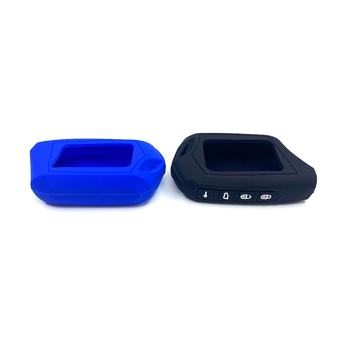 TTocenb black and blue RFX-2WT9-FM T9 Key Silicone Sleeve Waterproof Dirt Tolerance 2WT9R for FM 2-Way 3000-FT LCD 4 Side Buttons Silicone Shell only New Compatible Replacement For Compustar Part 2pcs