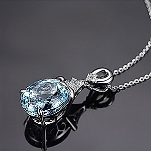 wassana Romantic Natural Women Silver Necklace Aquamarine Pendant Jewelry