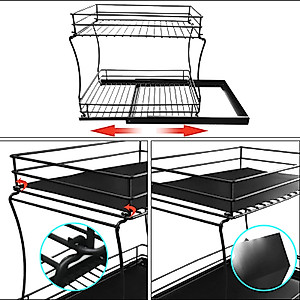 MUUBOOX Under Sink Cabinet Organizer Storage,Pull Out Cabinet Organizer with 2 Tier Pull Out Sliding Shelf with Protective Shelf Liners for Kitchen Bathroom Cabinet 11.6Wx15.8Dx13.3H-Inch (Black)