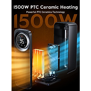 Givebest Touch Panel Space Heaters for Indoor Use, 1500W Fast Heating Electric Heater with Remote, 5 Modes, Quiet and Night Light, Thermostat Control, Ideal for Bedroom, Office