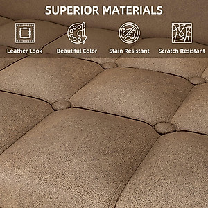 Couch, 3-Seat Faux Leather Sofa with Lift-Up Storage Box, Thick Foam Cushion with Button Tufted Design, and Gold Metal Leg, Couches for Living Room, Apartment, Office (Light Brown)