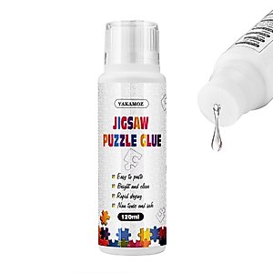 YAKAMOZ Updated Jigsaw Puzzle Glue With New Sponge Head for Adults - Clear Water-Soluble Special Craft Glue, Quick Dry for 1000/1500/3000 Pieces, 120ML