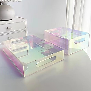 YESBAY Iridescent Acrylic Storage Box with Handle Acrylic Tray Vanity Organizer Case Hollow Multi-Functional Desktop Makeup Tray Basket Organizer Tissue Holder for Bathroom Countertop Bedroom C