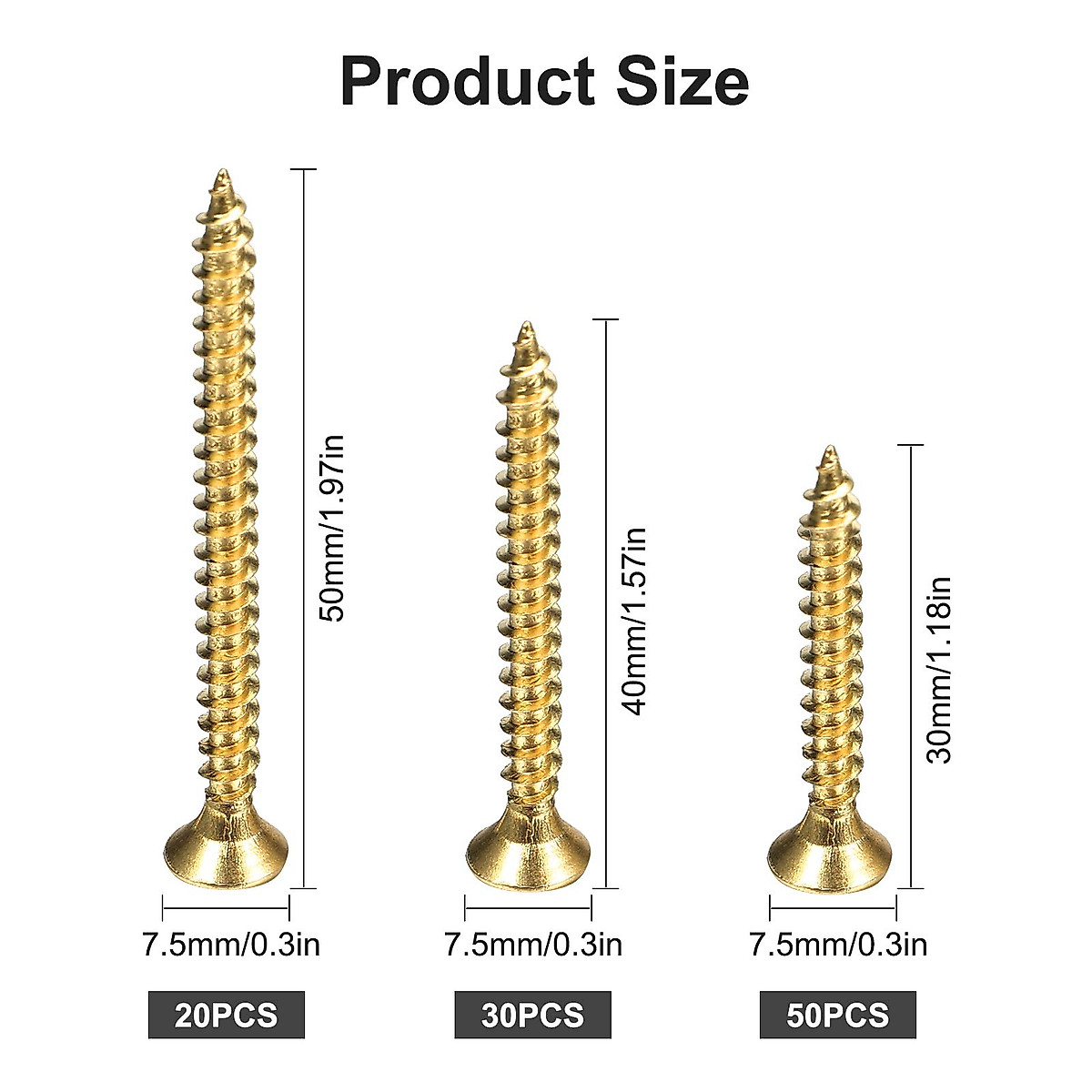 Hotop 100 Pcs Gold Screws M4 Nails and Screws for Picture Hanging Multi Purpose Wall Hardware Nails Bulk, 2 Inch,1.6 Inch,1.2 Inch in Length(Gold)
