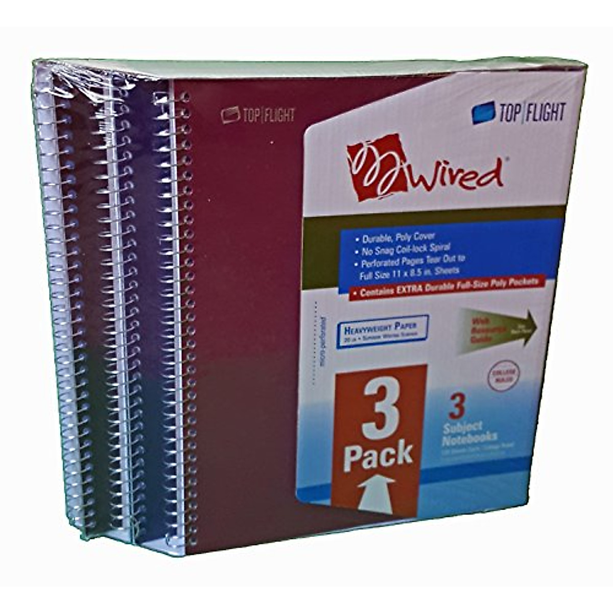Top Flight Wired 3-Subject Wirebound Notebook (Pack of 3)