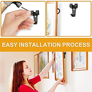 KURUI Picture Hangers, 385Pcs Picture Hanging Kit with Heavy Duty Picture Hanging Hooks, Sawtooth, Hardware Nails and Picture Hanging Tool, Wall Hangers for Frame, Painting, Art, Photo (Black)