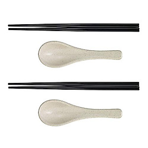 Ozeri Earth Ramen Bowl Set, Made from Plant-Derived and Other Natural Materials,993 ml, One Size, Black with Beige, 6-Piece