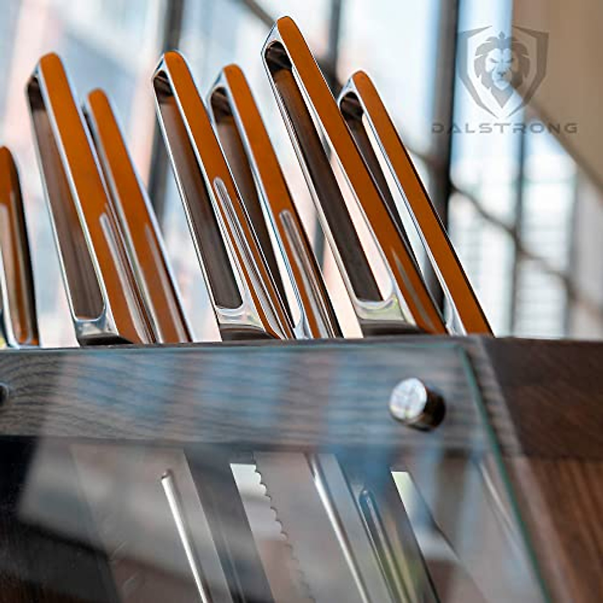 Dalstrong Knife Block Set - 8 Piece - Crusader Series - Forged High-Carbon German Stainless Steel - Manchurian Ash Wood Block Stand - Professional Kitchen Set - Knife Set - NSF Certified