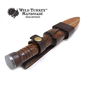 Wild Turkey Handmade Damascus Collection Sgian Dubh Durable Fixed Blade Hunting Knife - Genuine Leather Sheath Included (1171)