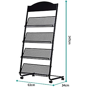 Yinghao Floor-Standing Magazine Rack, 4-Layer Iron Wheeled Newspaper Rack, Suitable for the Display of Brochures or Documents in Exhibitions, Shopping Malls, Hospitals, Offices (BLACK)