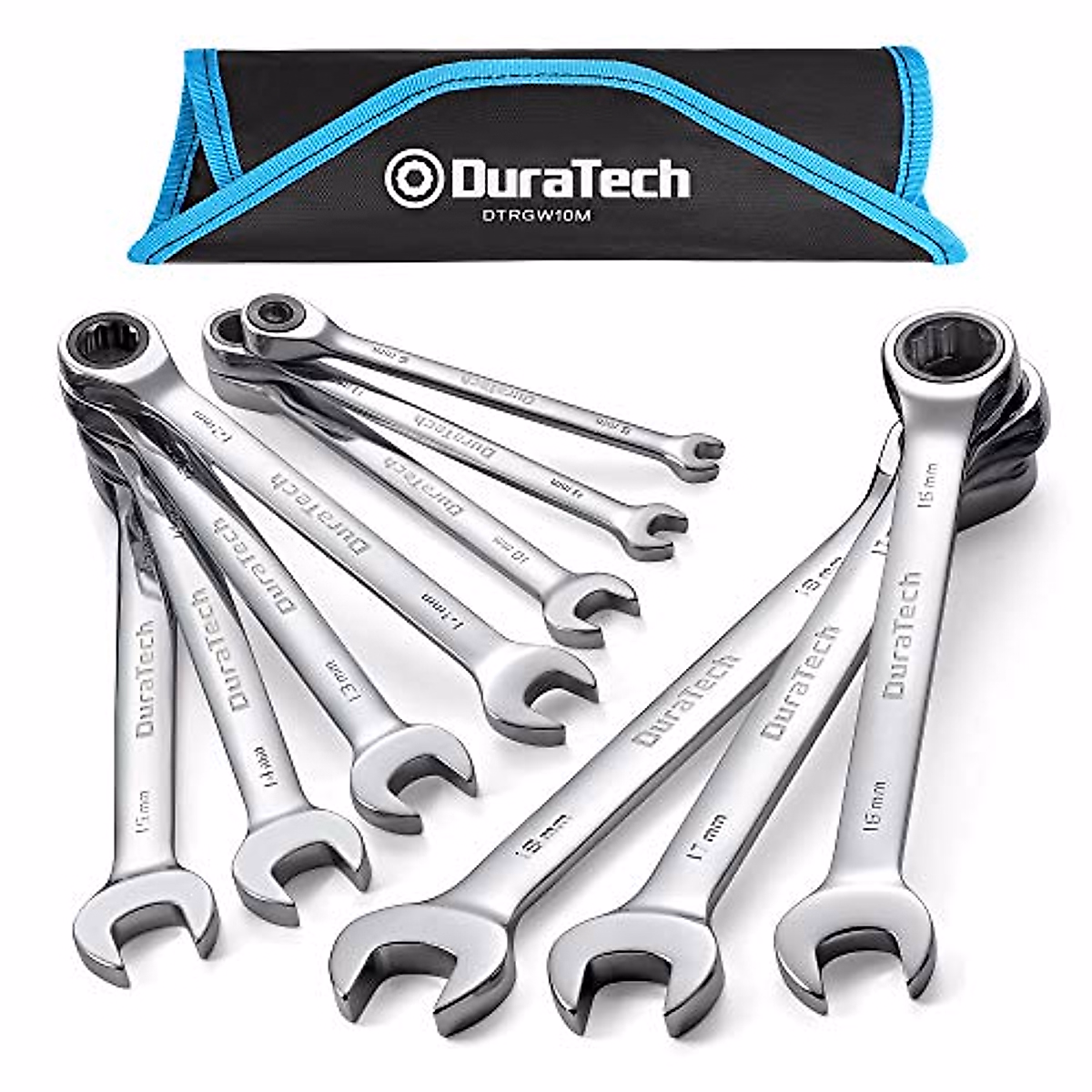 DURATECH Ratcheting Wrench Set, Combination Wrench Set, Metric, 10-piece, 6-18mm, CR-V Steel, with Pouch