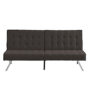 Penifun Convertible Folding Futon Sofa Bed Sleeper Couch for Living Room Linen Fabric Upholstered Loveseat, Solid Wood Frame/Stainless Leg, Espresso