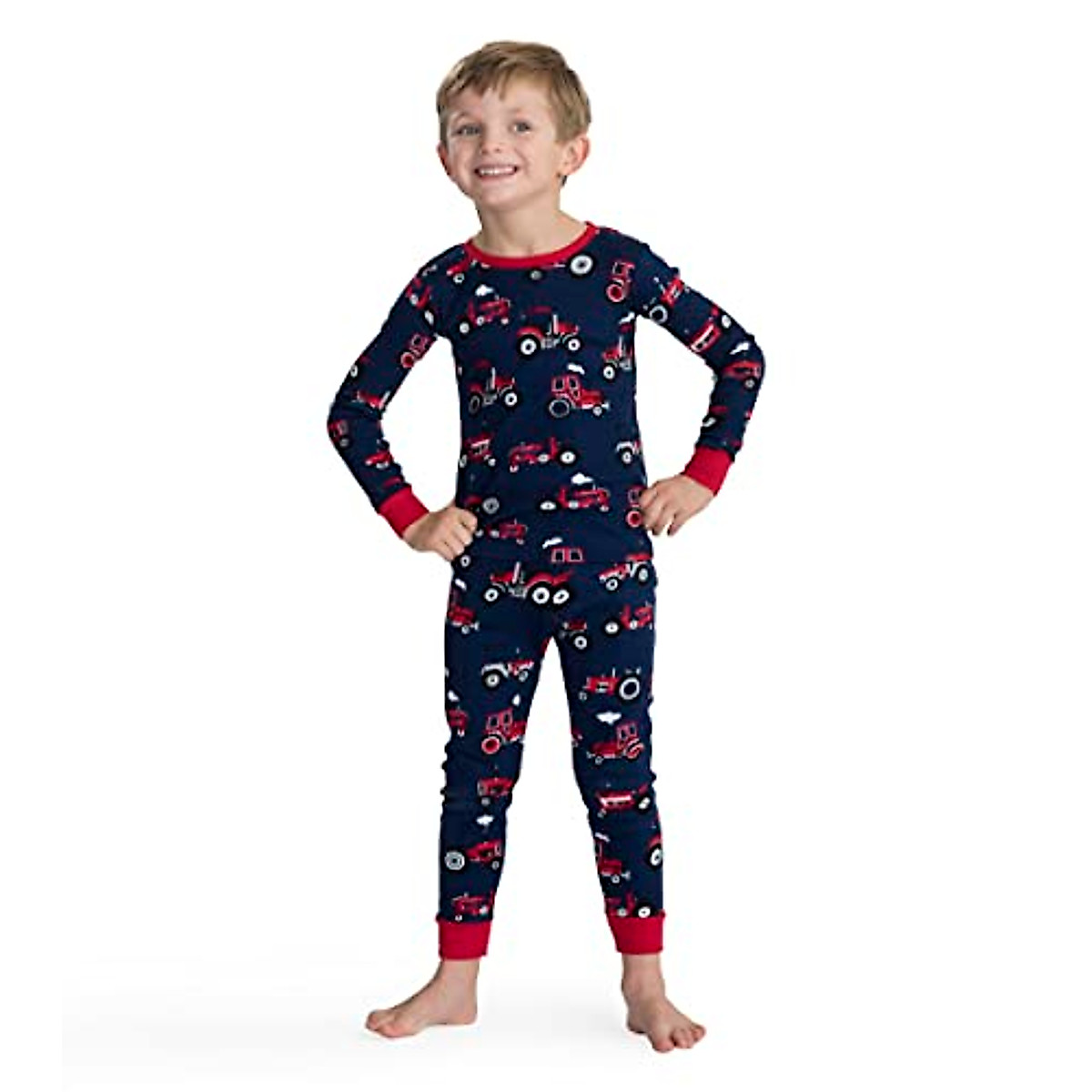 Hatley Boys Organic Cotton Long Sleeve Printed Pajamas, Red Farm Tractor, 5 Years