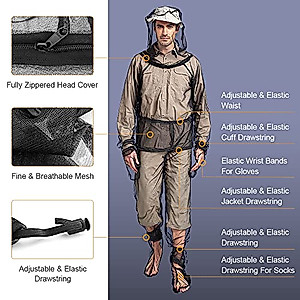 LIXADA Mesh Suit Set with Jacket Hood, Mitts, Socks & Storage Sack - Ultra-fine Net Mesh Clothing for Fishing Hiking Camping