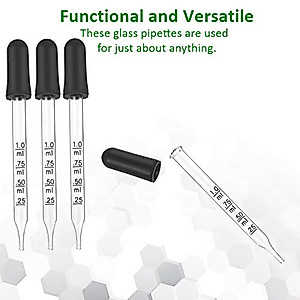 Pack of 12 Graduated 1ml, Glass Dropper with Black Suction Bulb, Medicine Eye Droppers 4" Straight Tip Calibrated for Essential Oils, Science Laboratory Medicine Art Liquid Plant Nutrients