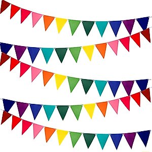 RUBFAC 60pcs Rainbow Pennant Banner Flags Colorful Felt Fabric Pennant Banners Reusable Pennants String for Carnival Theme Rainbow Birthday Party Decorations