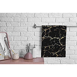 oFloral Gold Black Marble Hand Towels Cotton Washcloths,Marbling Texture Art Print Comfortable Soft Towels for Bathroom/Kitchen/Yoga/Golf/Hair/Face Towel for Men/Women/Girl/Boys 15X30 Inch