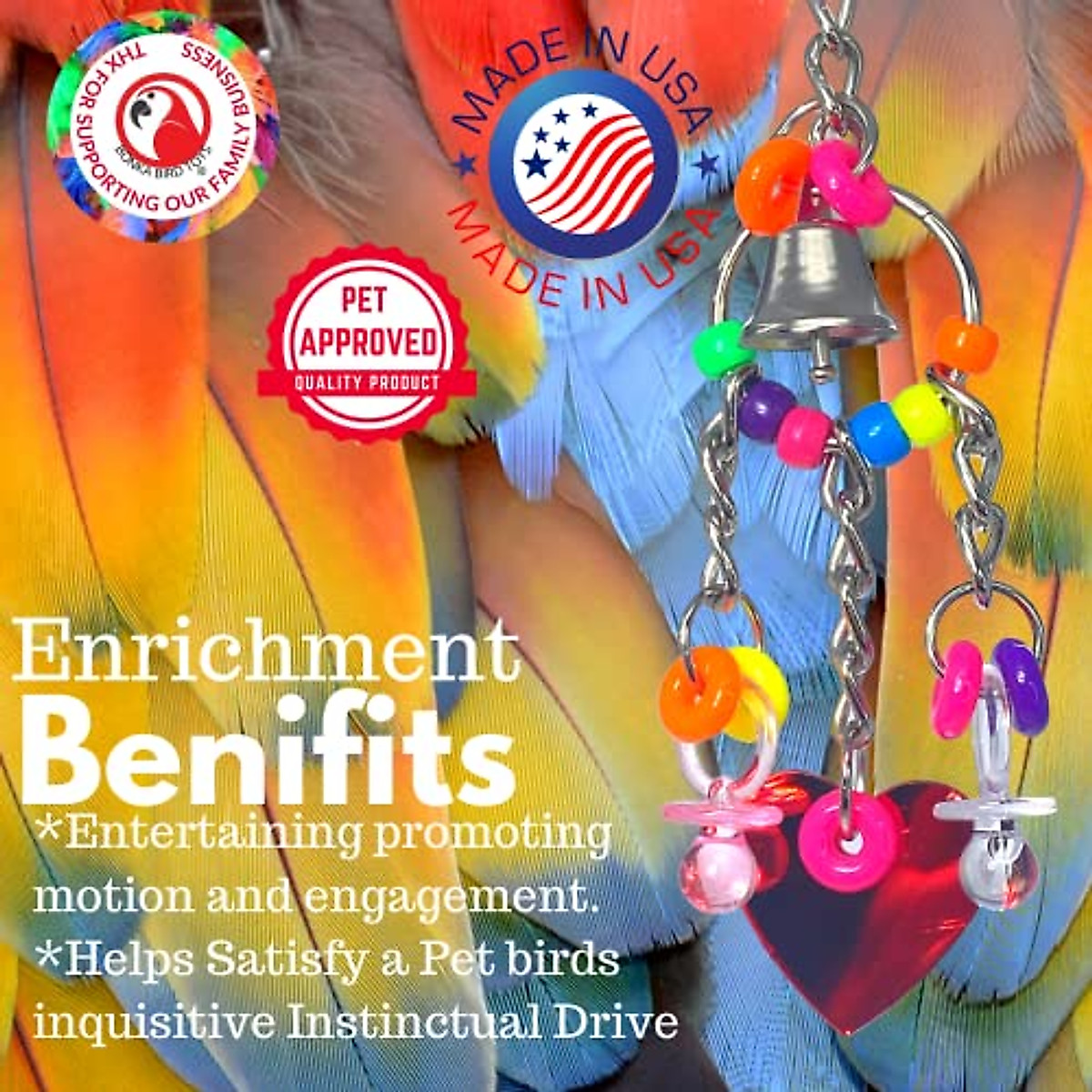 Bonka Bird Toys 1763 Heart Charm Bird Toy Parrot cage Toys Cages Cockatiel Parakeet parrotlet