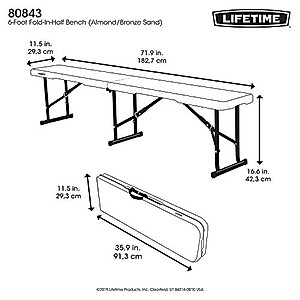 Lifetime 80843, 2 Pack, Light Commercial 6-Foot Fold-in-Half Bench, Almond
