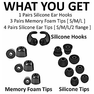 A-Focus [8 Pairs] WF-1000XM5 WF-1000XM4 Ear Hooks Tips 【 Memory Foam & Silicone 】 Soft Replacement Comfortable Earbud Tips Wingtip Compatible with Sony WF-C700N WF-C500, 23515H