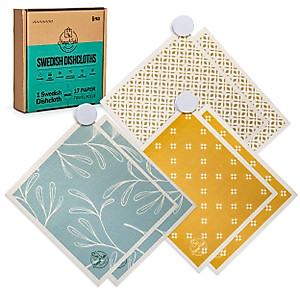 Harps&Seb Swedish Dishcloths for Kitchen Dish Towels - 6 Pack, Reusable Paper Towels with Clips, Super Absorbent Washable Non-Scratch Swedish Dish Towels, No Odor, Biodegradable