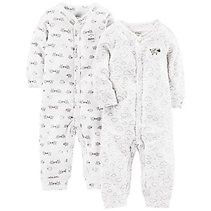 Simple Joys by Carter's Baby 2-Pack Cotton Footless Sleep and Play, White Lamb/Clouds, 3-6 Months