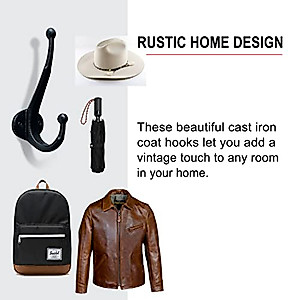 NACH Modern Double Prong Wall Hooks - Heavy Duty Decorative Black Hooks for Mudroom, Coat & Hat Rack, Towel Racks for Bathroom - Wall Mount Cast Iron Hooks - 4 Pack, 1.8x2.0x5.0 in, KE-NH-898