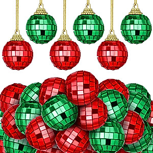 BBTO 24 Pieces Mini Disco Ball Ornaments Disco Ball 70s Party Decor Cake Topper Hanging Reflective Ball Ornament for Party Decor(0.91 Inch,Red, Green)