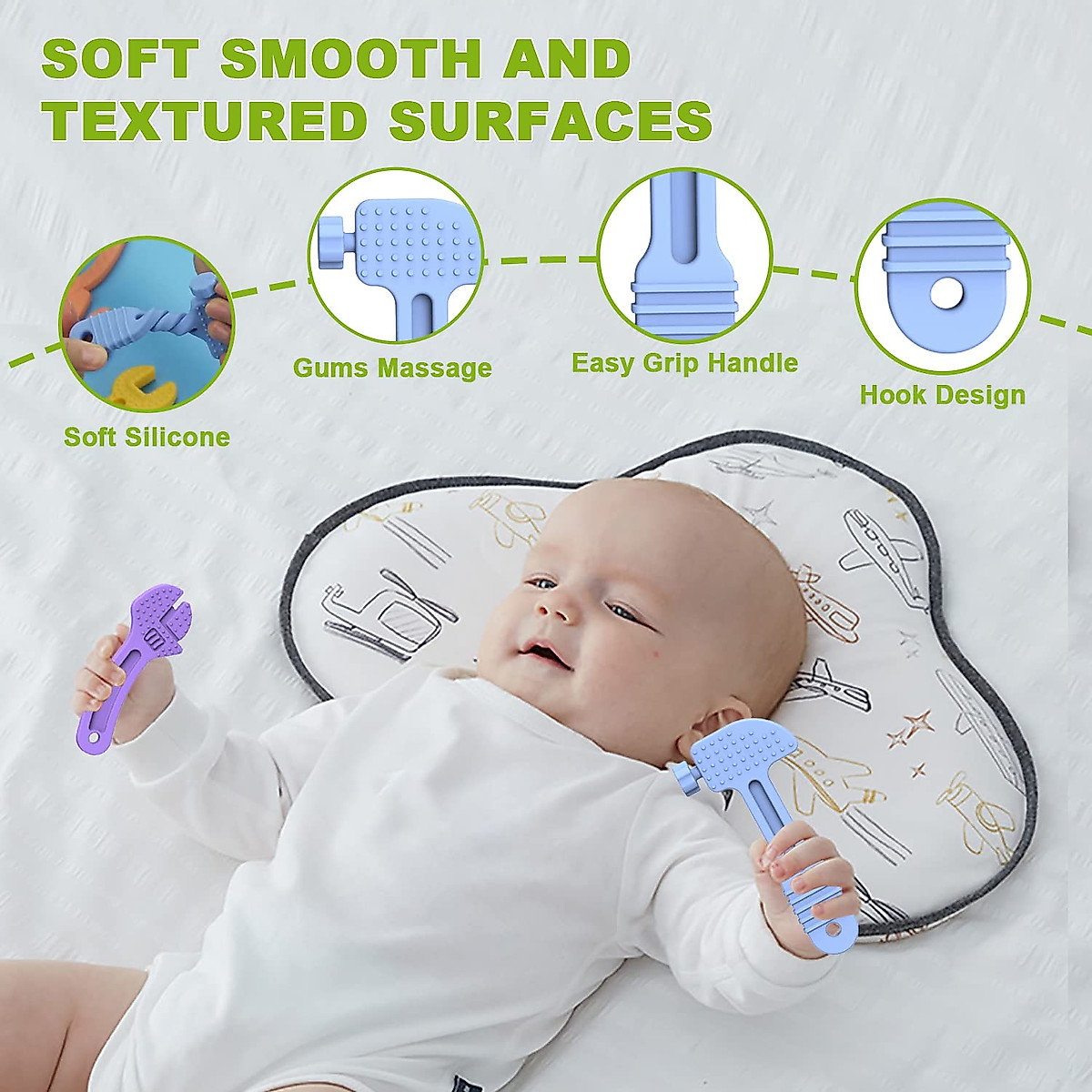 Zdolmy Teething Toys for Babies 0-6 Months 6-12 Months, Baby Teething Toys Set, BPA-Free Silicone, Soft Textures, Molar Teether, Easy to Hold, Easy to Clean and Freeze - 4 Packs