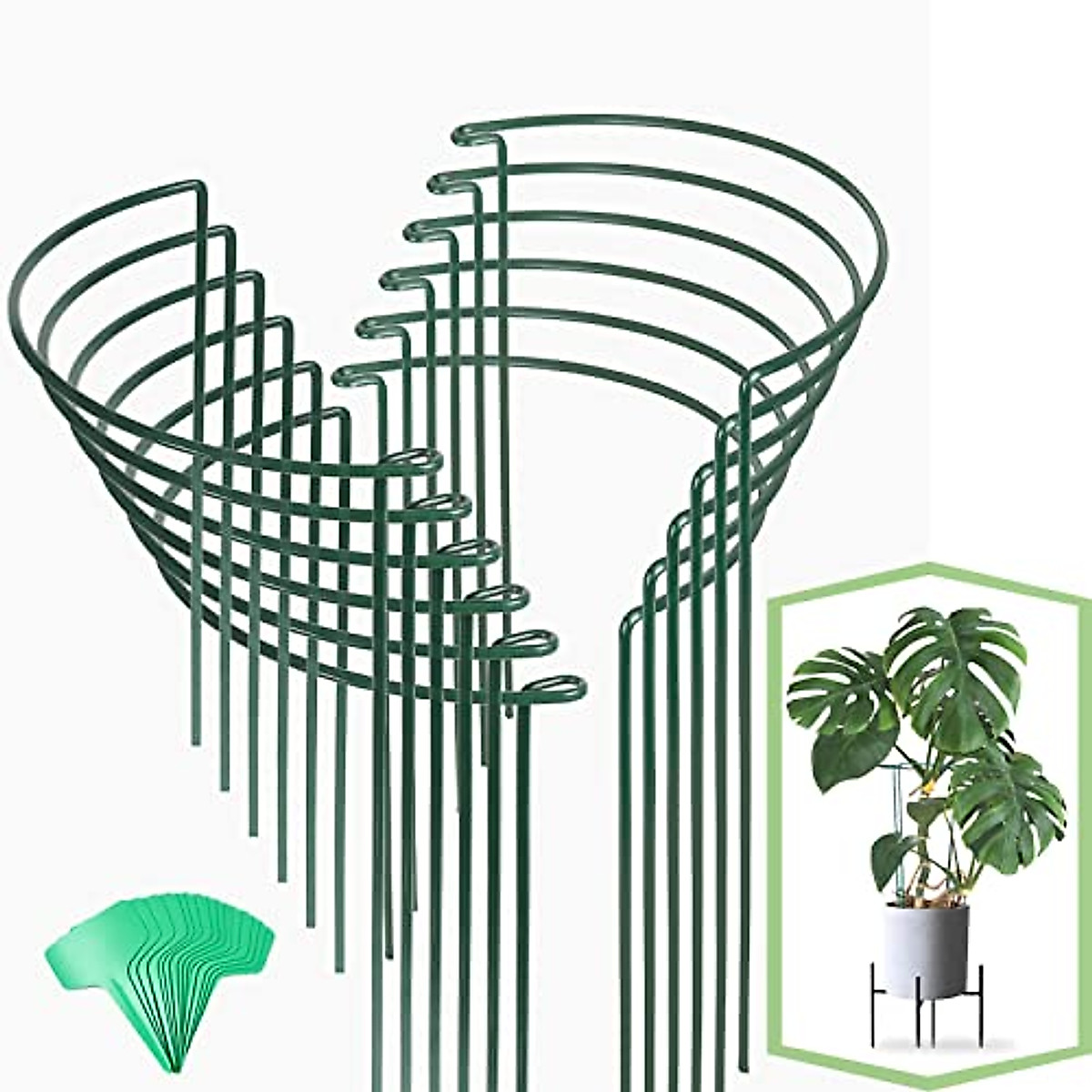 Joyhalo 12 Pack Plant Stakes for Outdoor Plants, 16 Inch Plant Support Stakes, Peony Supports for Outdoor Plants, Peony Cage with 15 Pcs Plant Labels, Flower Stakes Peonies Support Cages for Plants