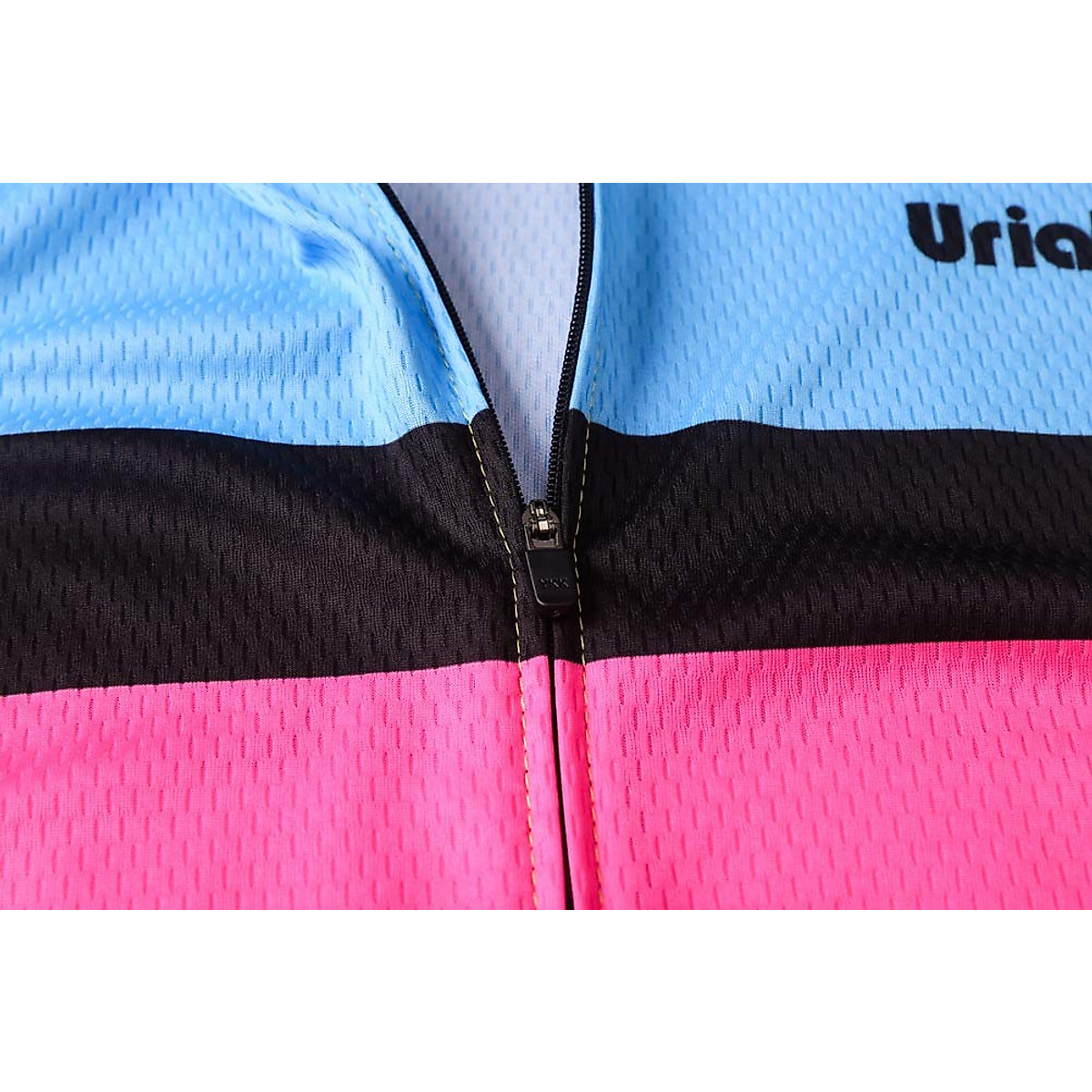 Uriah Women's Cycling Jersey Short Sleeve Reflective with Rear Zippered Bag Blue Yellow Size L
