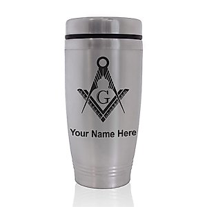 SkunkWerkz Commuter Travel Mug, Freemason Symbol, Personalized Engraving Included