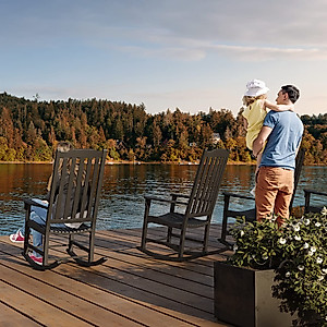 Frontera Timeless Outdoor/Indoor Rocking Chair, Eucalyptus Wood in Black Finish, Americana Resort Rocker