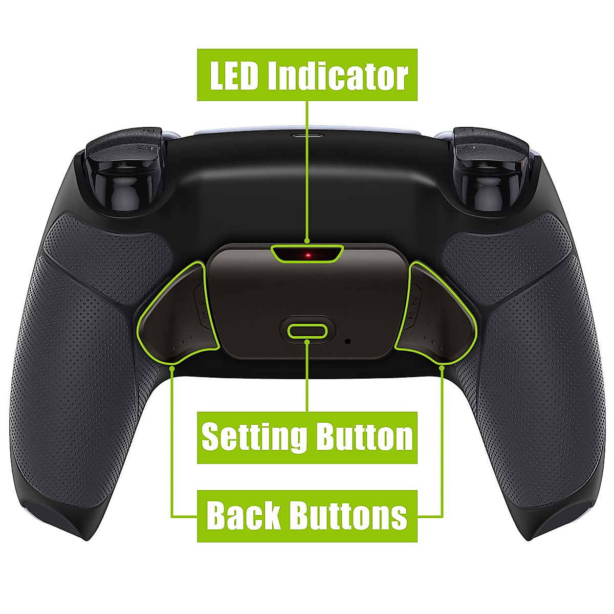 eXtremeRate Black Real Metal Buttons (RMB) Ver. RISE Remap Kit for PS5 Controller BDM-030 040 050 with Black Rubberized Grip Back Shell, Upgraded Programable Back Buttons Attachment for PS5 Controller