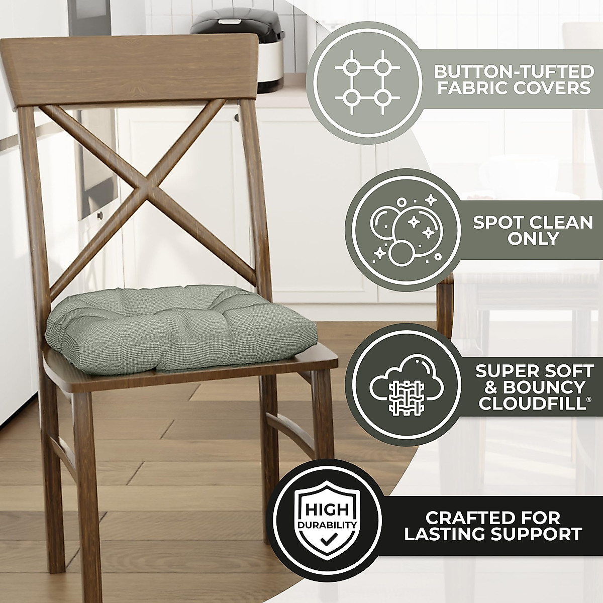 Klear Vu Gripper Overstuffed Universal Non-Slip Dining Chair Cushions for Kitchen Decor or Office Use, U-Shaped Skid-Proof Seat Pad, 17x17 Inches, 2 Count (Pack of 1), Solid Spa Green