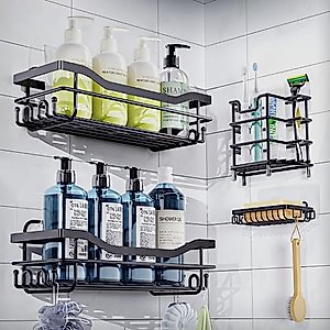 QQJOYCCI 4 Pack Shower Caddies Bathroom Shelf,No Drilling Adhesive Bathroom Storage Organizer,304 Stainless Steel Rustproof Shower Rack for Bathroom Organizer/Shower Organizer/Kitchen