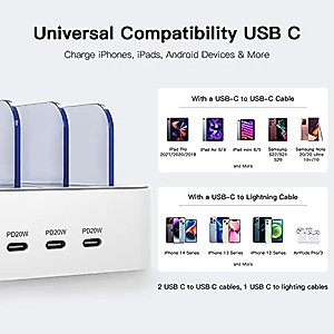 MSTJRY Fast Charging Station - USB C and USB A, 90W 5-Port PD Charger Station for Multiple Devices Apple Designed for iPad, iPhone 14 13 12 Series Galaxy Note 20 S21 S22 Tablet, Holder for Apple Watch