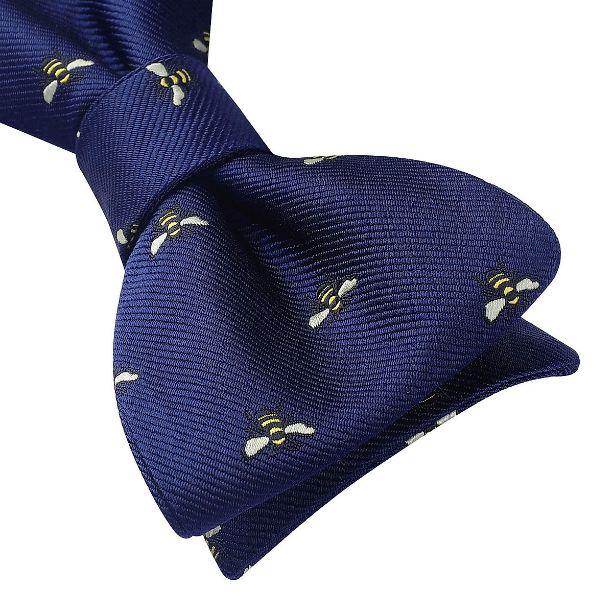 HISDERN Men's Bee Pattern Self Bow Tie And Pocket Square Set Wedding Party Accessories,Navy Blue & Yellow,One Size