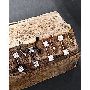 Jewseen 2pcs 16g Small Size Belly Button Rings Pack Surgical Steel Square AAA CZ Curved Barbell Navel Rings New