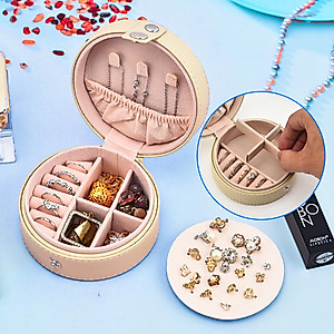 FYTSDIK Jewelry Holder Organizer, Travel Jewelry Case, Small Jewelry Box Travel Essentials Accessories for Women, Ring Necklace Earring Bracelet Box, Mini Gifts for Women Mom Grandma(PU-Beige) 1 Pack