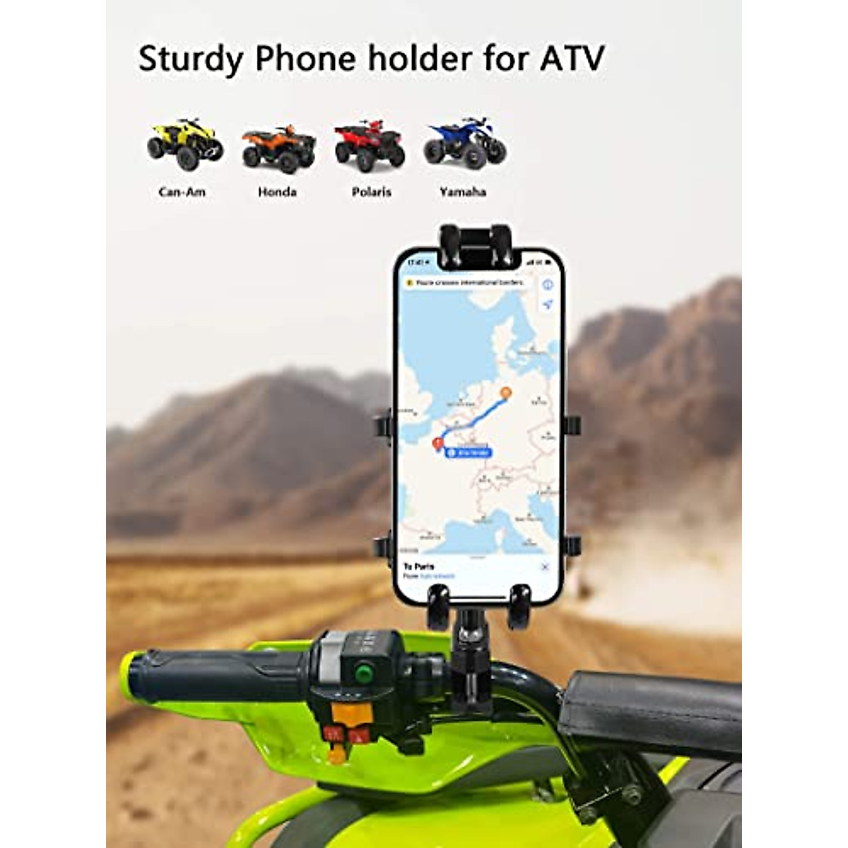ZIDIYORUO ATV Phone Holder, Quad Phone Mount, 8 Clamps Holds 4.7-7.1" Phones, One Hand Operation Motorcycle Phone Clip for 7/8-9/8" Handlebar,Compatible with Yamaha Polaris Honda Can Am