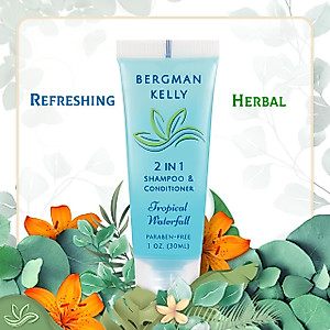 Bergman Kelly - Travel Size 2 in 1 Shampoo & Conditioner - 1 fl oz, 100 PK, Tropical Waterfall - Delight Your Guests w/Invigorating & Refreshing Shampoo Amenities - Small Hotel Toiletries in Bulk