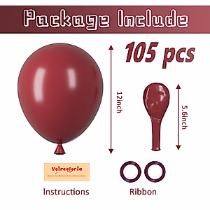 Voircoloria 105pcs Burgundy Balloons 12inch Maroon Party Latex Balloons for Birthday, Graduation, Baby Shower,Wedding, Anniversary Valentines Party Decorations