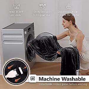 Wapaneus Electric Blanket 62”x84” Flannel Heated Blanket Twin Size with 5 Heating Settings 10 Hours Auto-Off, Fast-Heating, ETL Listed, Machine Washable, Black